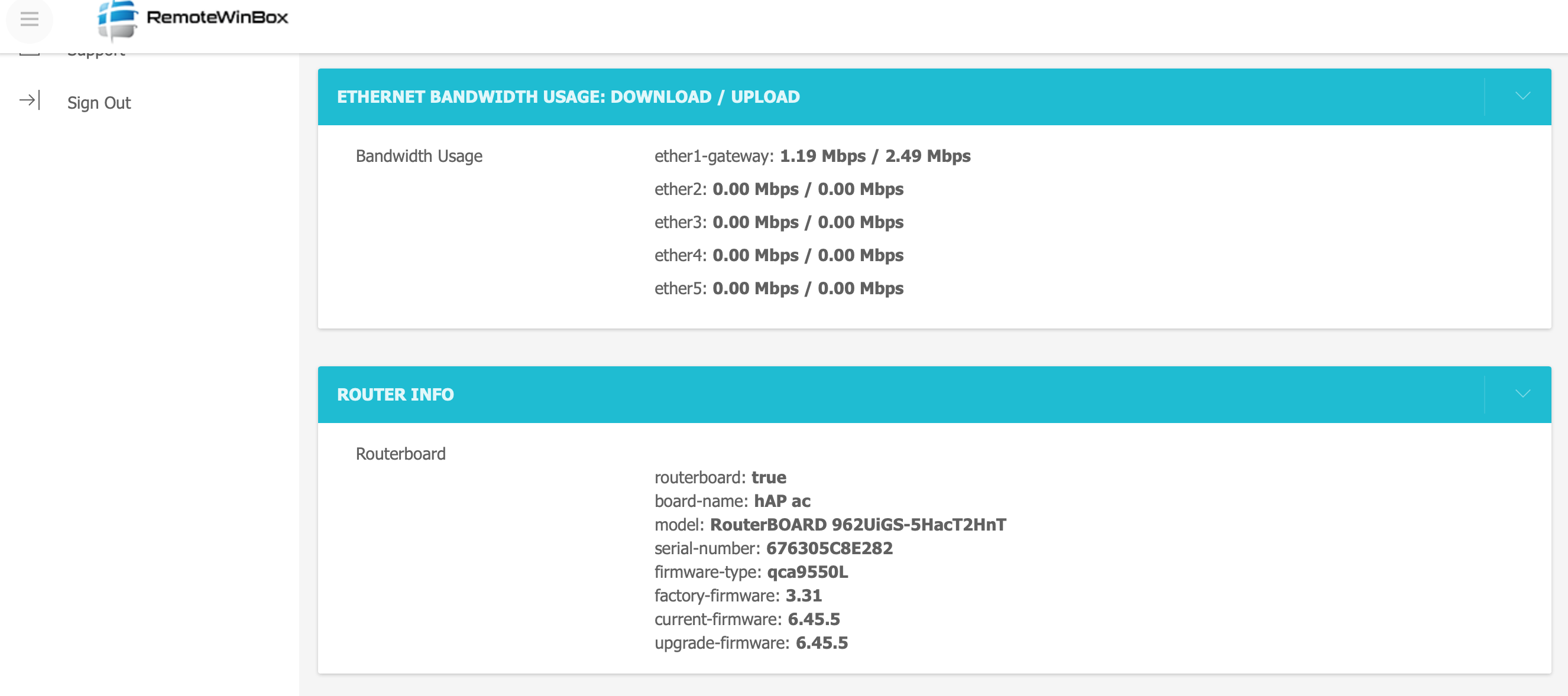 Router Info & Bandwidth Usage on Dashboard - Admiral Platform