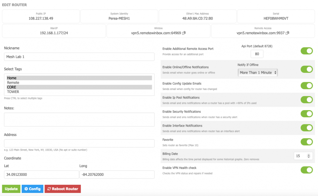 Edit Router Settings - Admiral Platform
